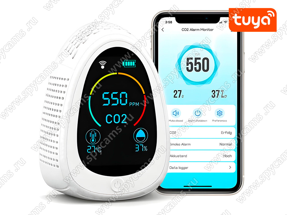 Автономный Tuya Wi-Fi умный датчик-детектор 3 в 1 - «HTI-0131-WT ...