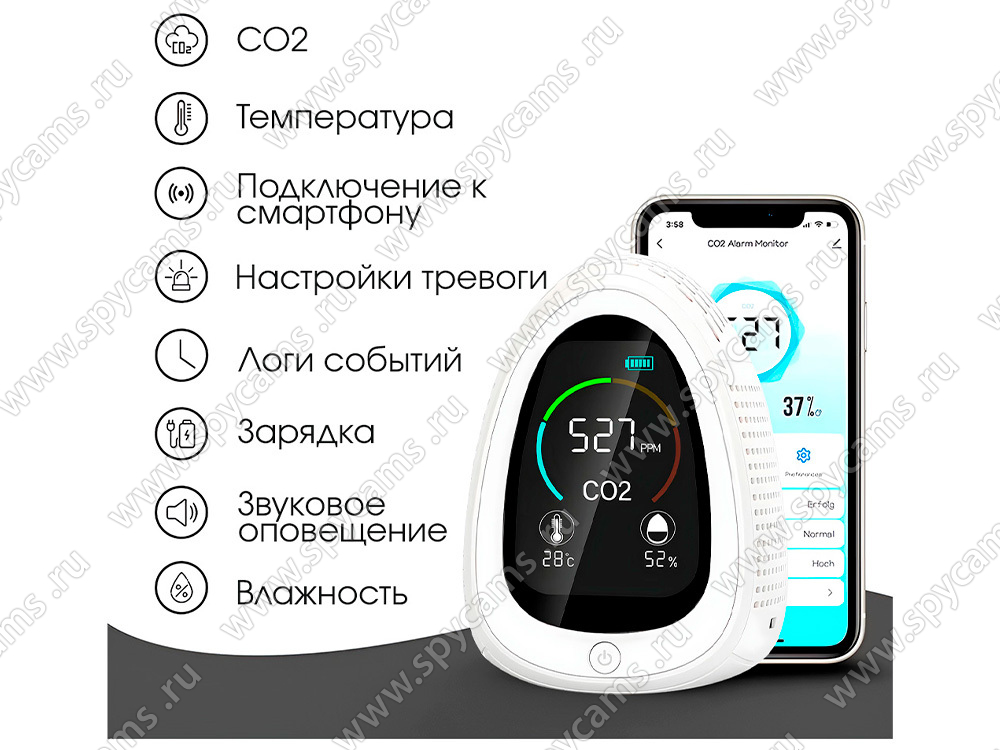 Автономный Tuya Wi-Fi умный датчик-детектор 3 в 1 - «HTI-0131-WT ...